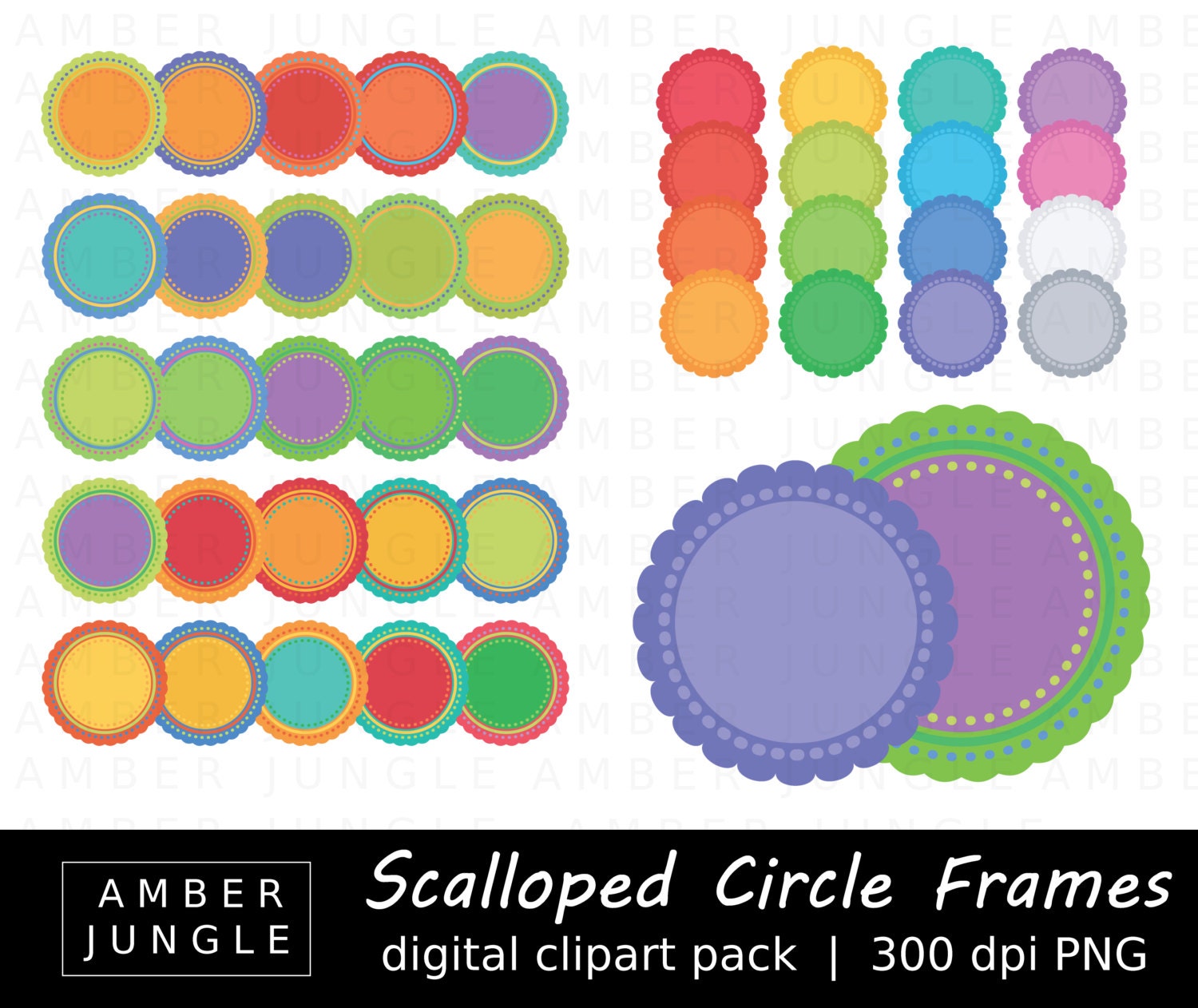 Scalloped Circle Frame Clipart Circular Doilies Instant