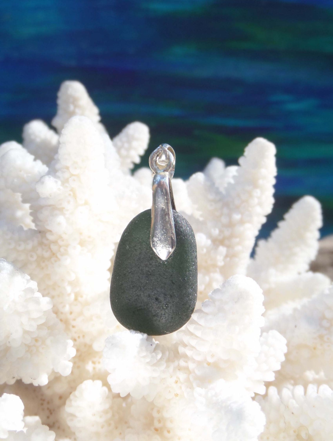 English Sea Glass Rare Black Sea Glass Necklace Beach
