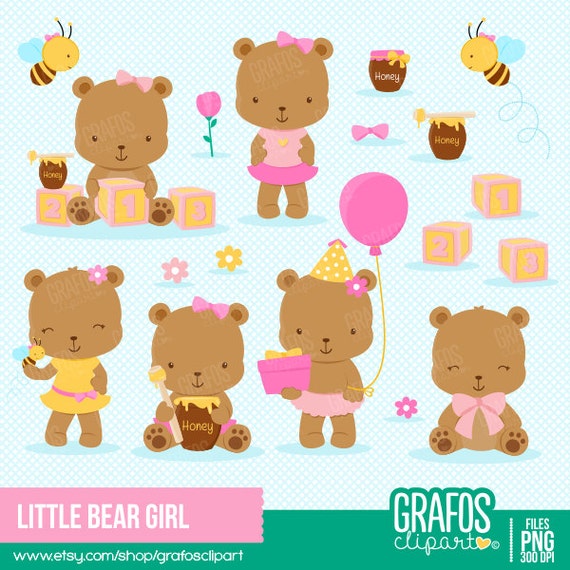 LITTLE BEAR GIRL Digital Clipart Set Bear Clipart Baby
