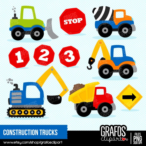 CONSTRUCTION TRUCKS Digital Clipart Set Construction