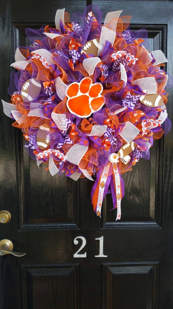 Large Mesh Ribbon Collegiate Wreath Clemson University Tigers
