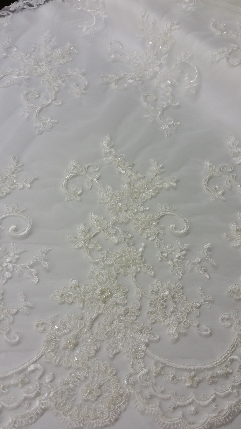 Beaded ivory lace fabric Sequin lace French lace by LaceToLove