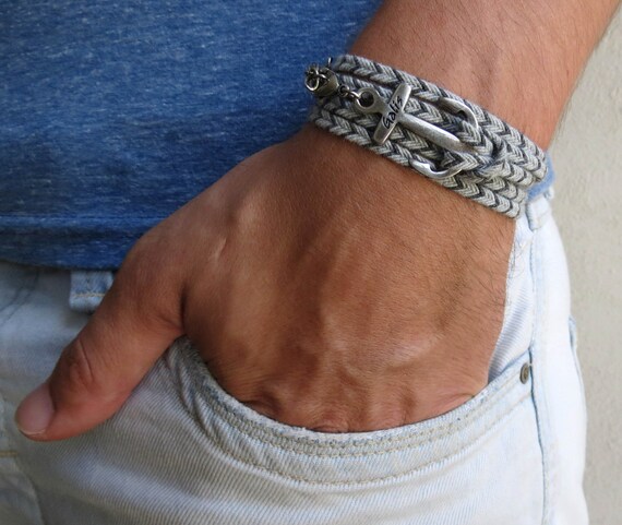 Gray And Silver Mens Bracelet Men Anchor Bracelet