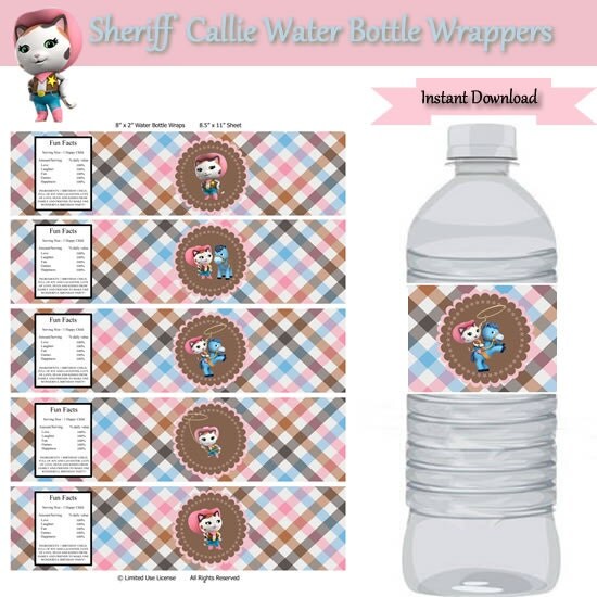 Sheriff Callie Party Water Bottle Label Wrappers-INSTANT DOWNLOAD ...