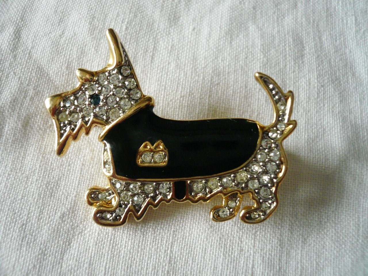 FRENCH VINTAGE BROOCH, Scottie Dog Brooch, Black Enamel with ...