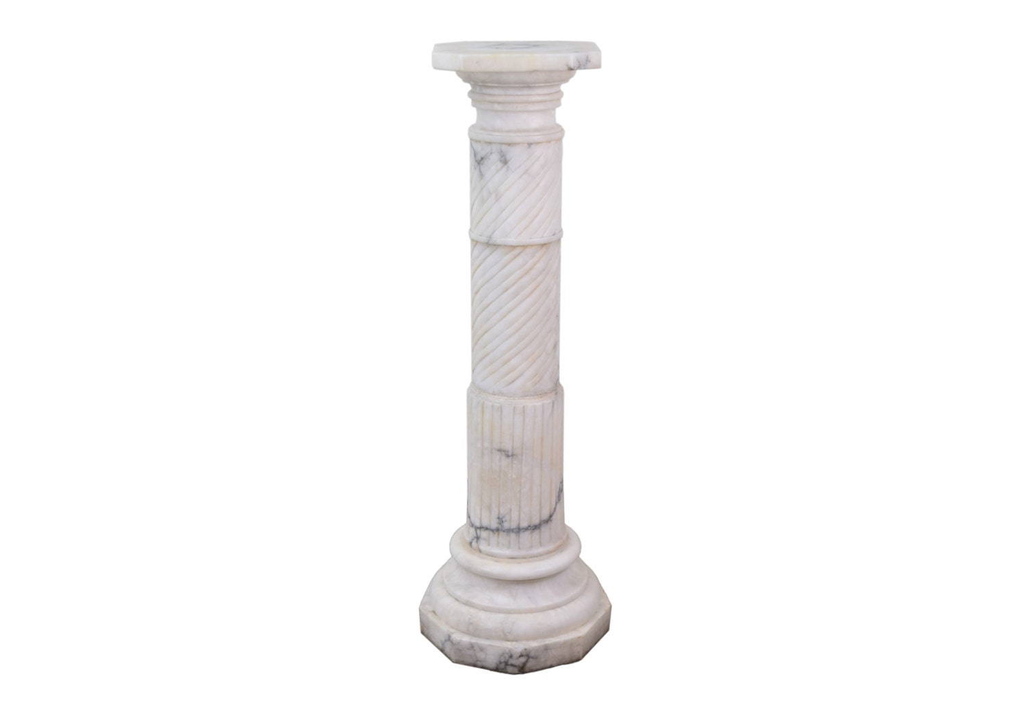 Vintage Neo-Classical Reeded Twist Carved Marble Pedestal Sculpture ...