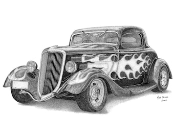 Unique hot rod drawing related items | Etsy