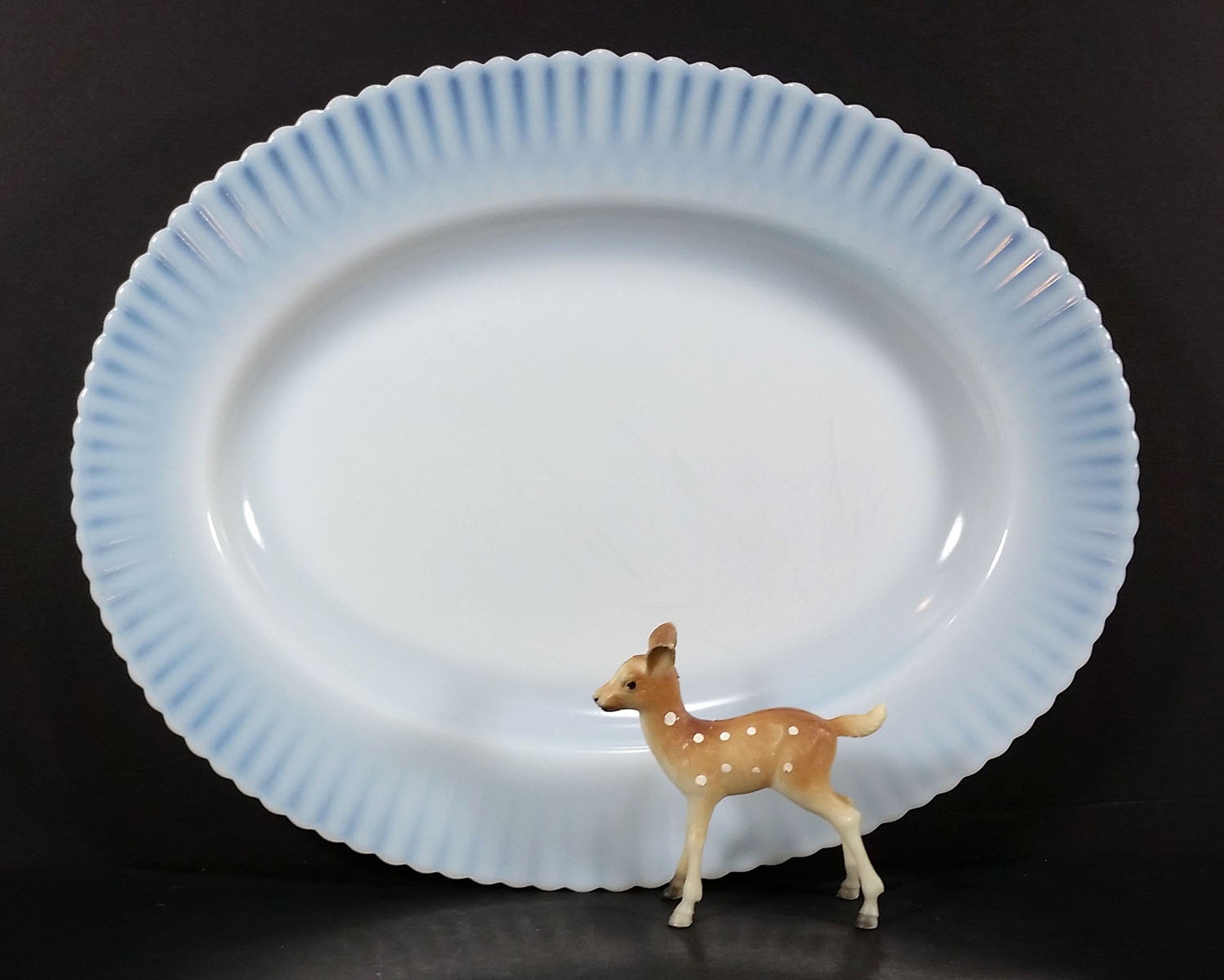 Vintage Large Opalescent White Milk Glass Platter, Scalloped, Fluted ...