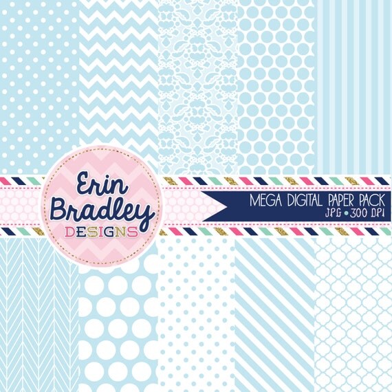 Light Blue Digital Paper Pack Polka Dots by ErinBradleyDesigns