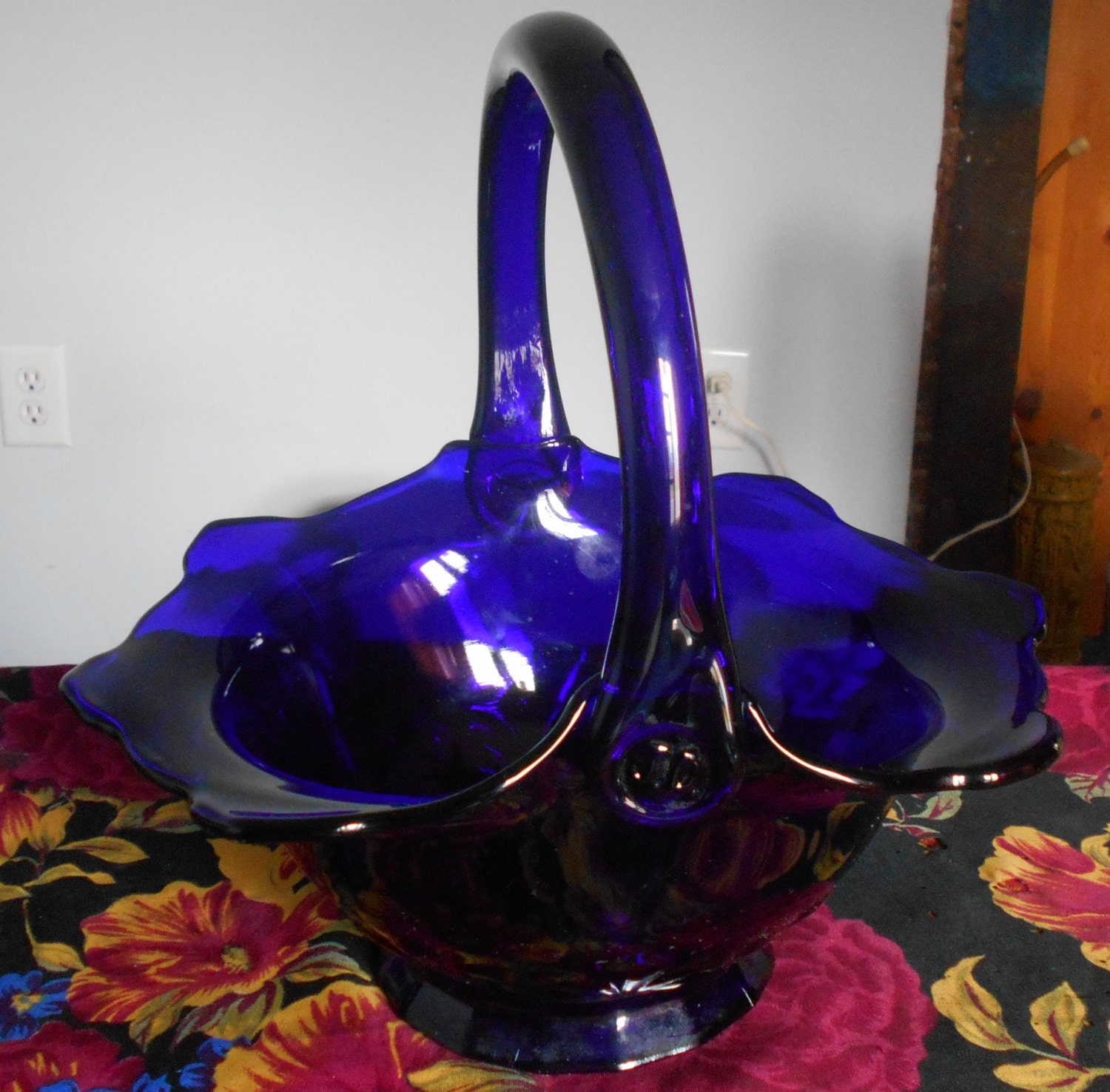 TIARA Indiana Glass Large COBALT Blue Vintage Glass BASKET
