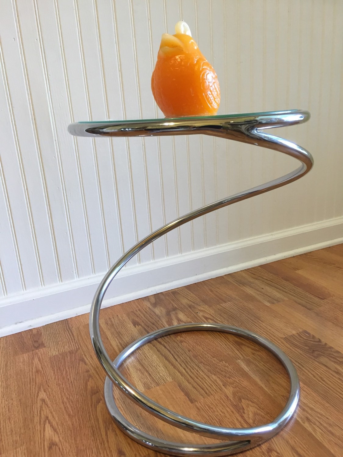 PACE COLLECTION ATTRIBUTED Chrome Spiral Accent Table Swirl Tubular ...