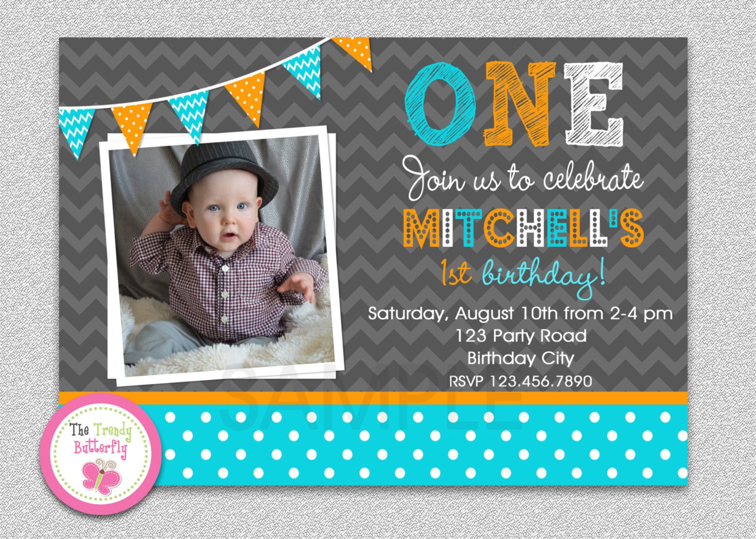 Boys 1st Birthday Invitation Chevron Polka Dot Birthday
