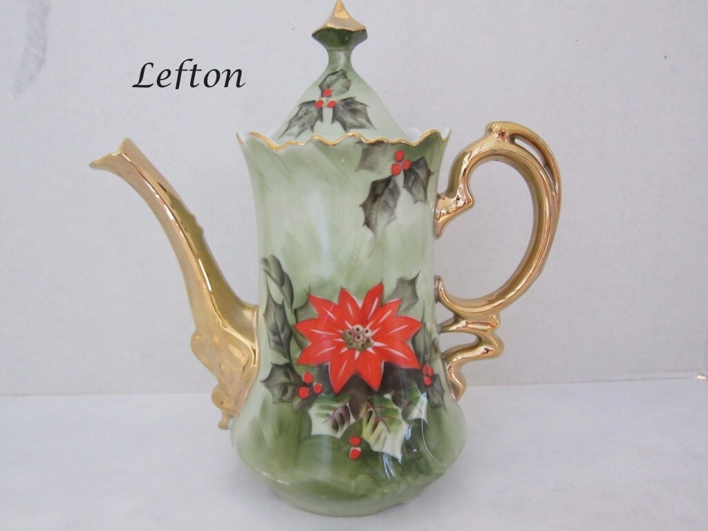 Lefton Poinsettia Coffee Pot 4383 Limited Edition Christmas Hand ...