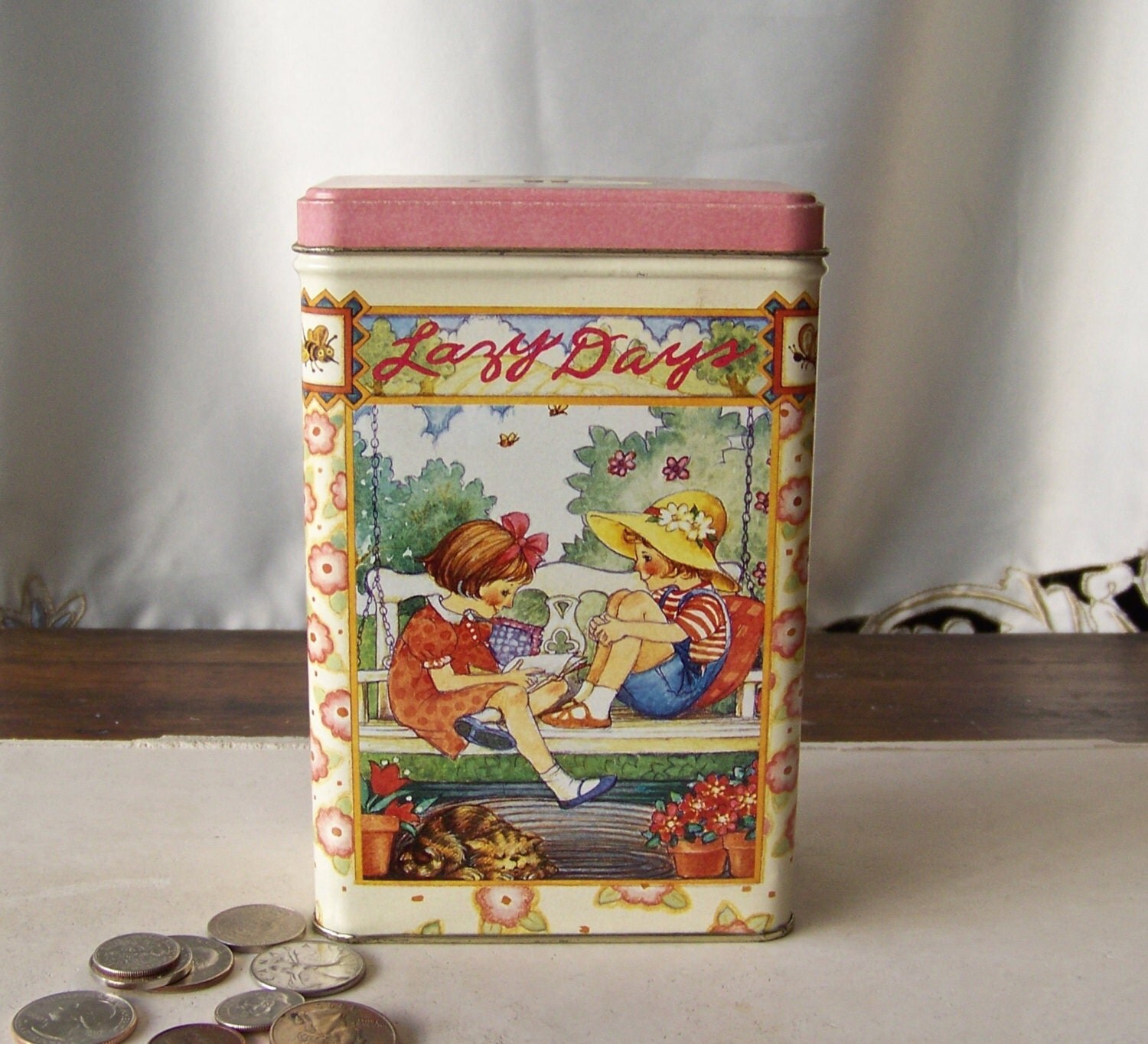 Vintage Tin Bank Lazy Days Kids Bank Piggy Bank Money Bank Vintage ...