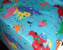Popular items for world map fabric on Etsy