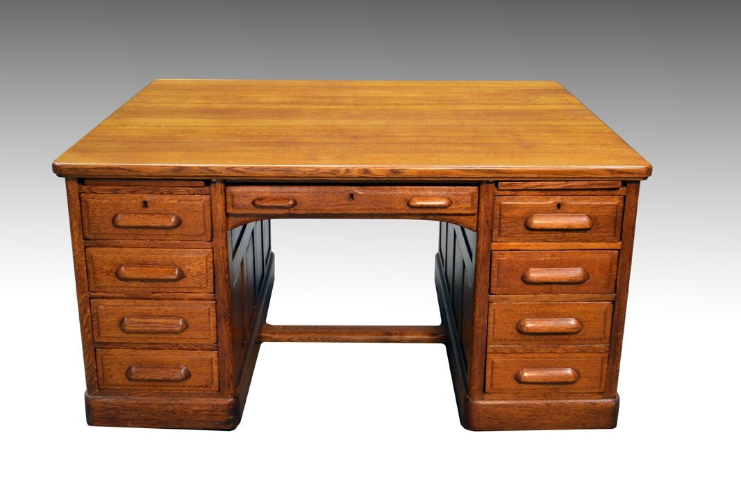 16765 Antique Oak Partner Raised Panel Executive Desk by Derby – Haute ...