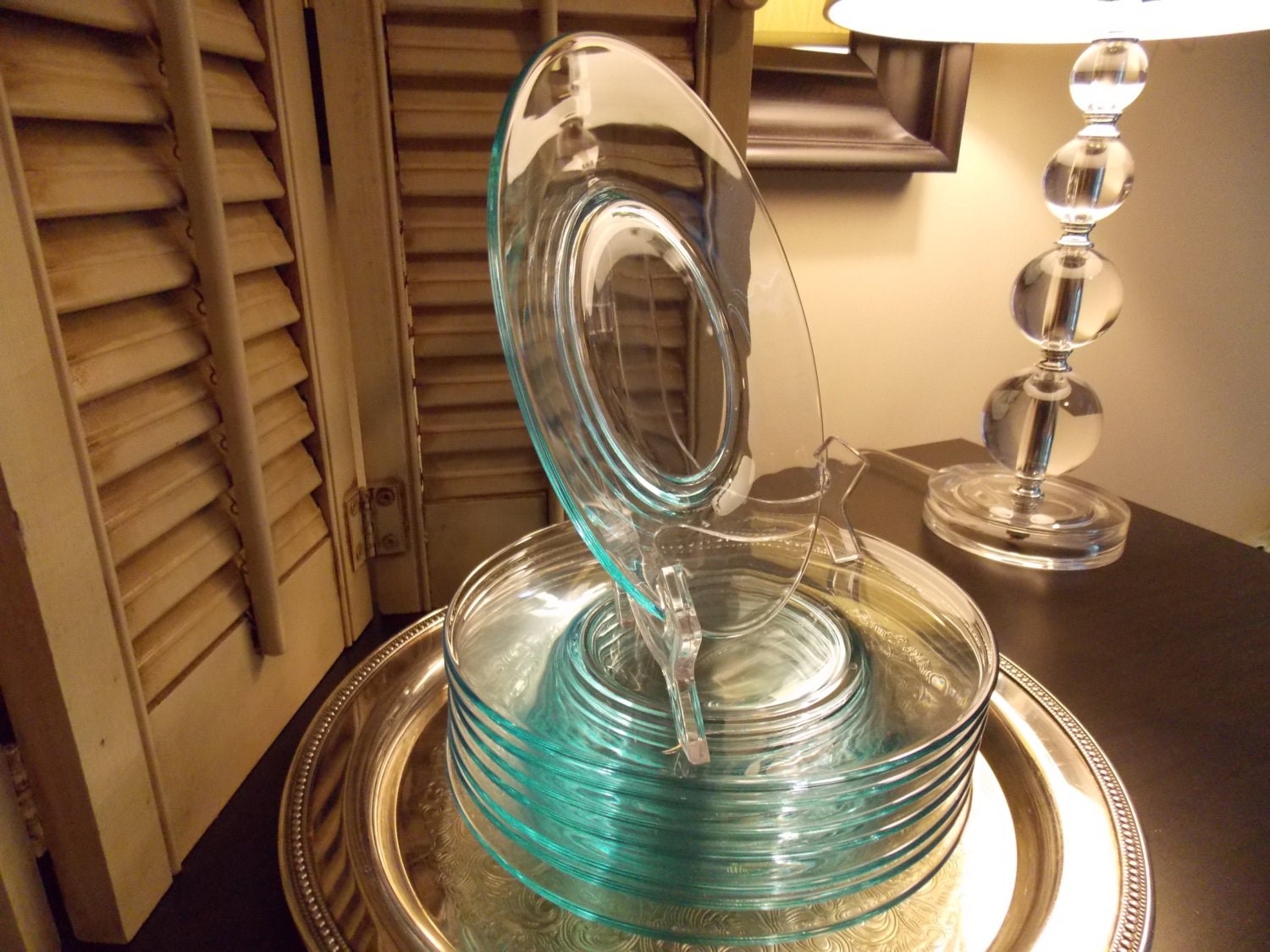 Vintage DEPRESSION BLUE GLASS “Set of Eight Plates”, Vintage Dessert ...