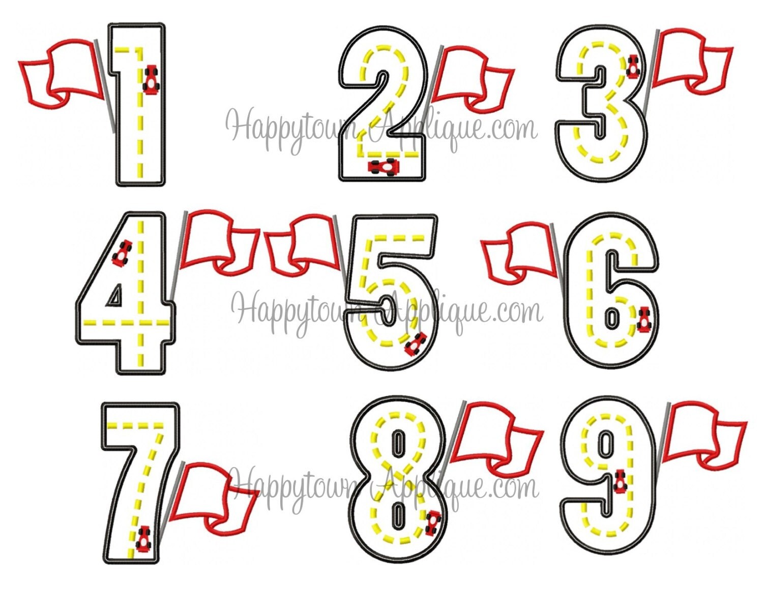 Race Car Number Set Machine Embroidery Design