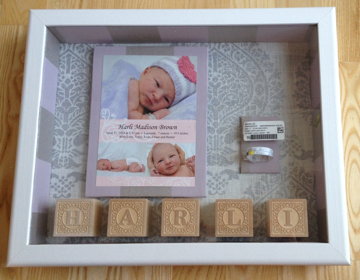 Custom Keepsake Birth Announcement Shadow box 11 x