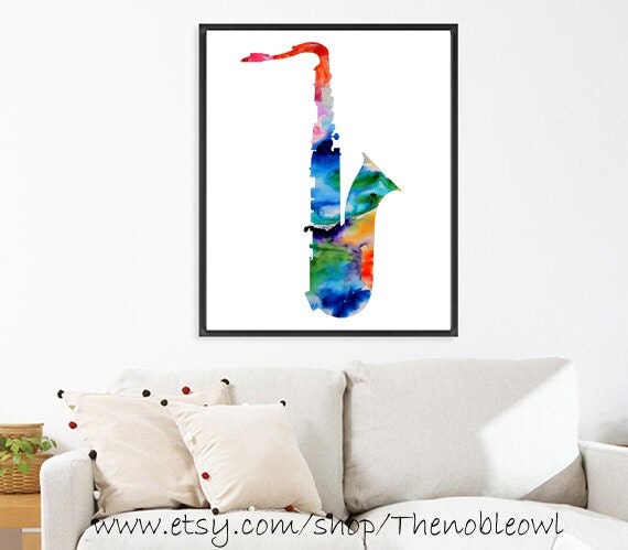 Watercolor Saxophone Art Print Music Art Watercolor by Thenobleowl