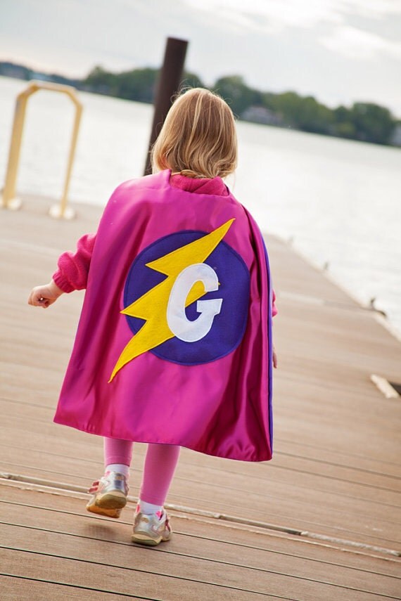 Girls Lightning Bolt Cape Custom Initial Fast by CapesAndMore