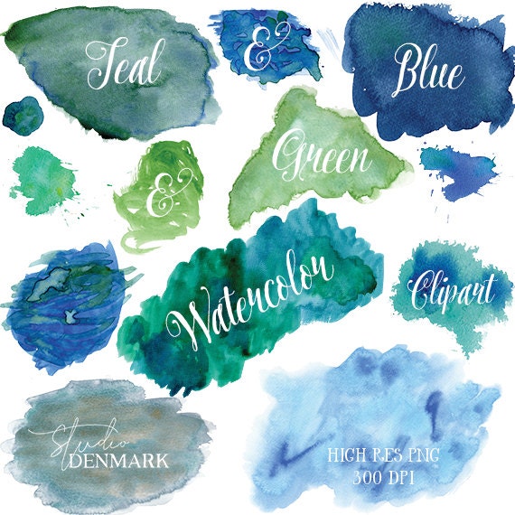 Blue & Green Watercolor Clipart – Teal Watercolor Clip Art – PNG ...