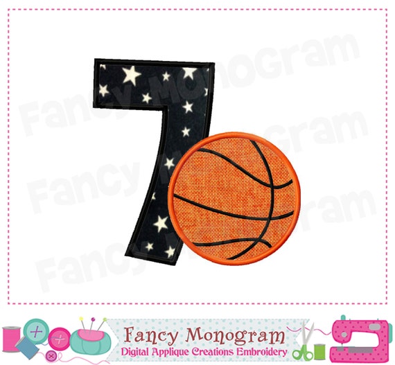 Basketball Number 7 appliqueBirthday Number 7