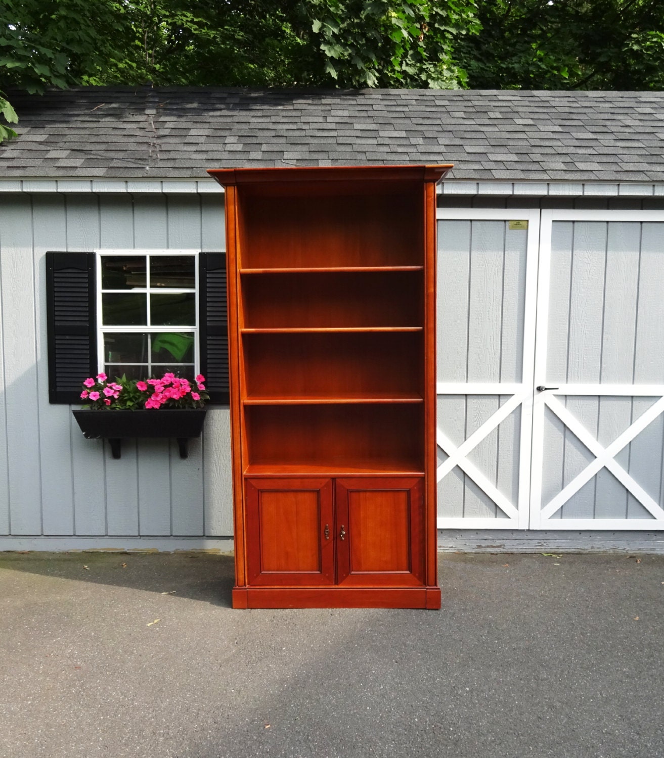 Grange French 7 Feet Tall Bookcase Cabinet Cherry Wood w/4 Shelves & 2 ...