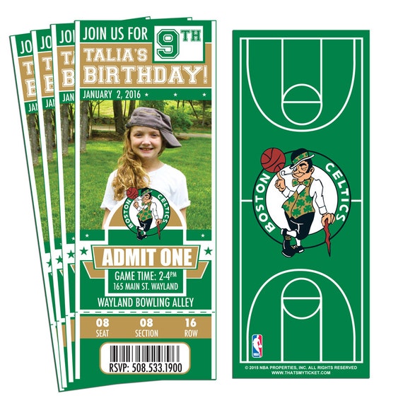 12 Boston Celtics Custom Birthday Party Ticket Invitations