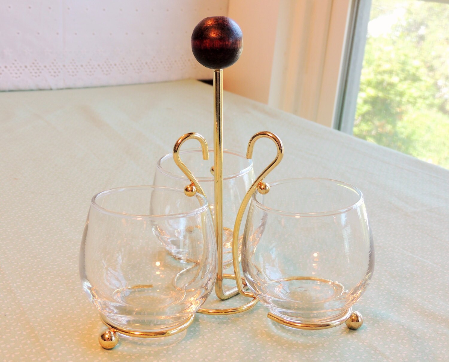 Mid Century Brass Finish and Glass Condiment Caddy Serving Accessory ...