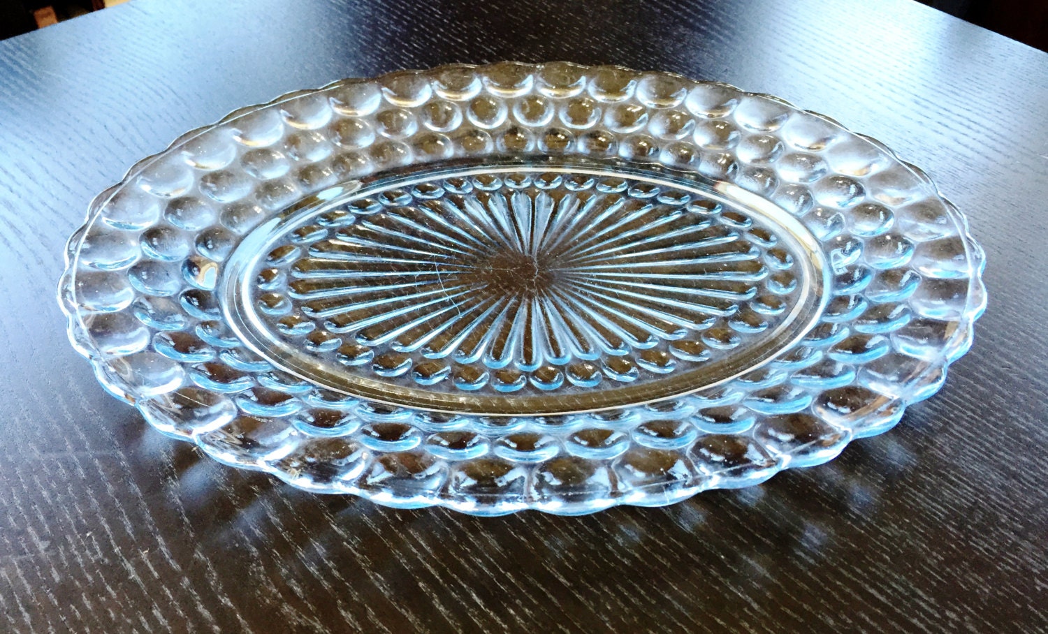 Anchor Hocking Bubble Glass Sapphire Blue Vintage Oval Serving
