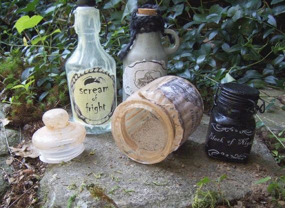 SNOW White Evil Queen POTION BOTTLES Halloween by WitchOnWheels