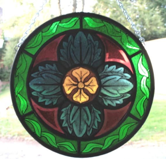 Items similar to Stained Glass, Kiln Fired, Hand Painted Round Panel on ...