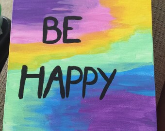 Items similar to BE HAPPY Colorful Wall Art, Collage Painting by Beth ...