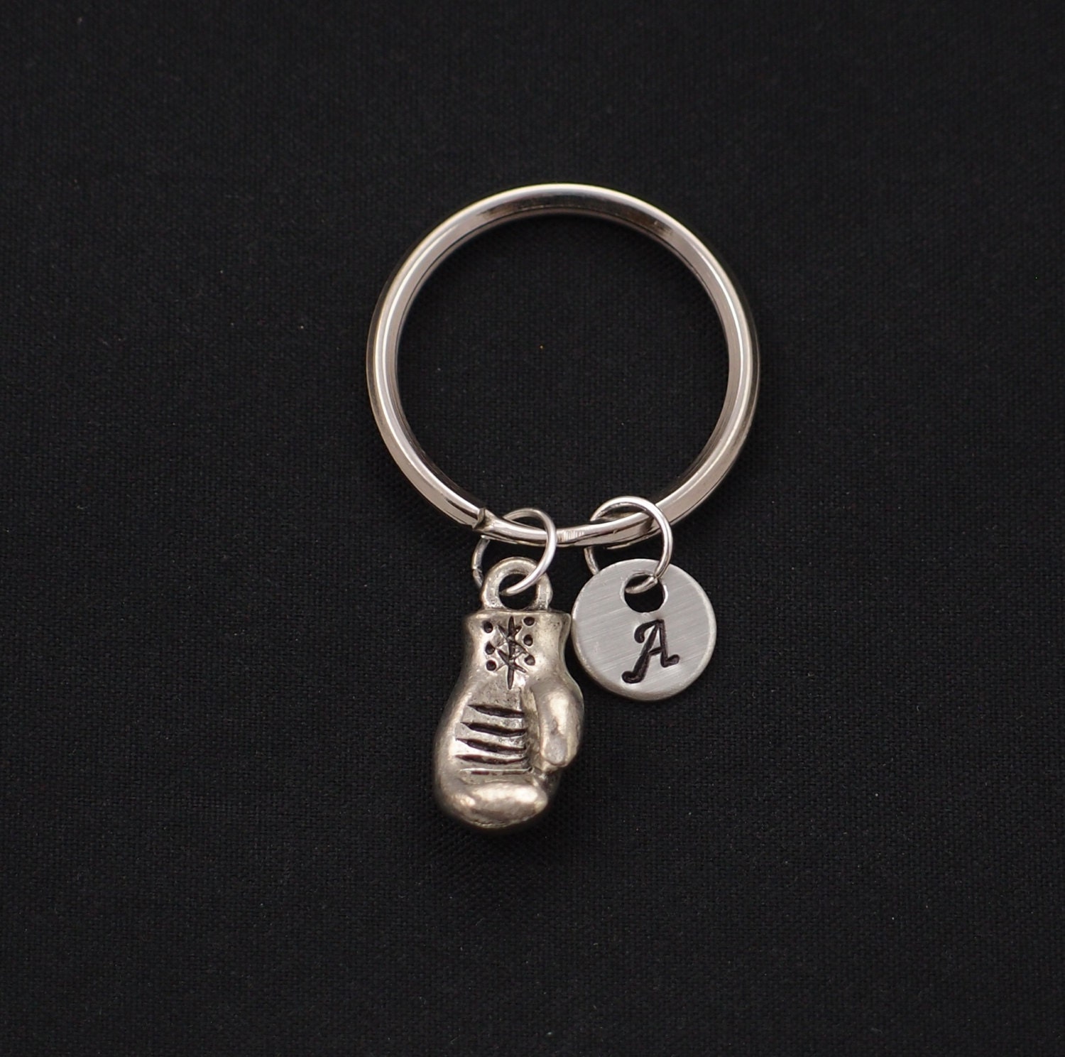 boxing glove keychain initial keychain silver team by vespestudio