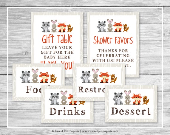 Woodland Animals Baby Shower Table Signs Printable Baby