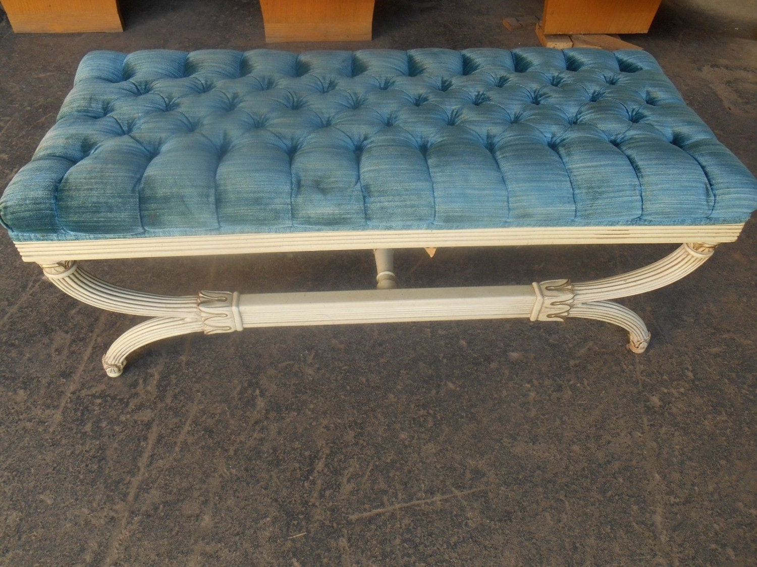 Gorgeous Vintage Hollywood Regency Blue Tufted Bench / Settee 1940’s ...