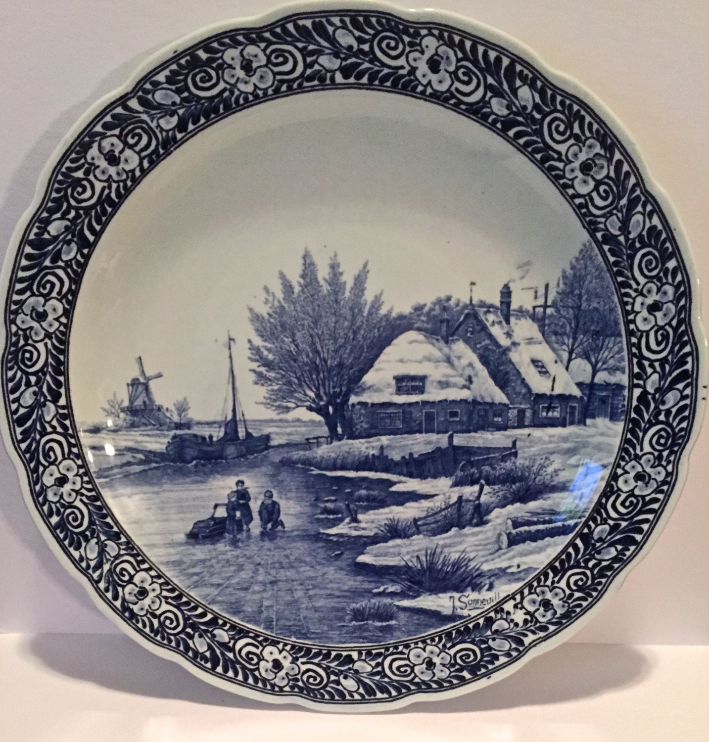 Vintage Delft BOCH Royal Sphinx Blue & White Charger/Platter Plate ...