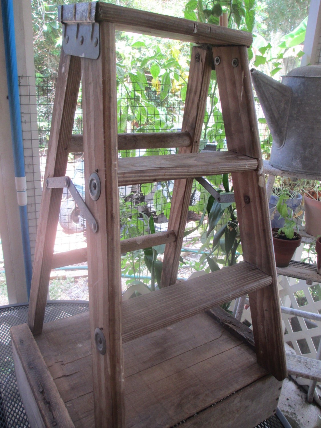 vintage step ladder three step wooden ladder folding step stool rustic ...