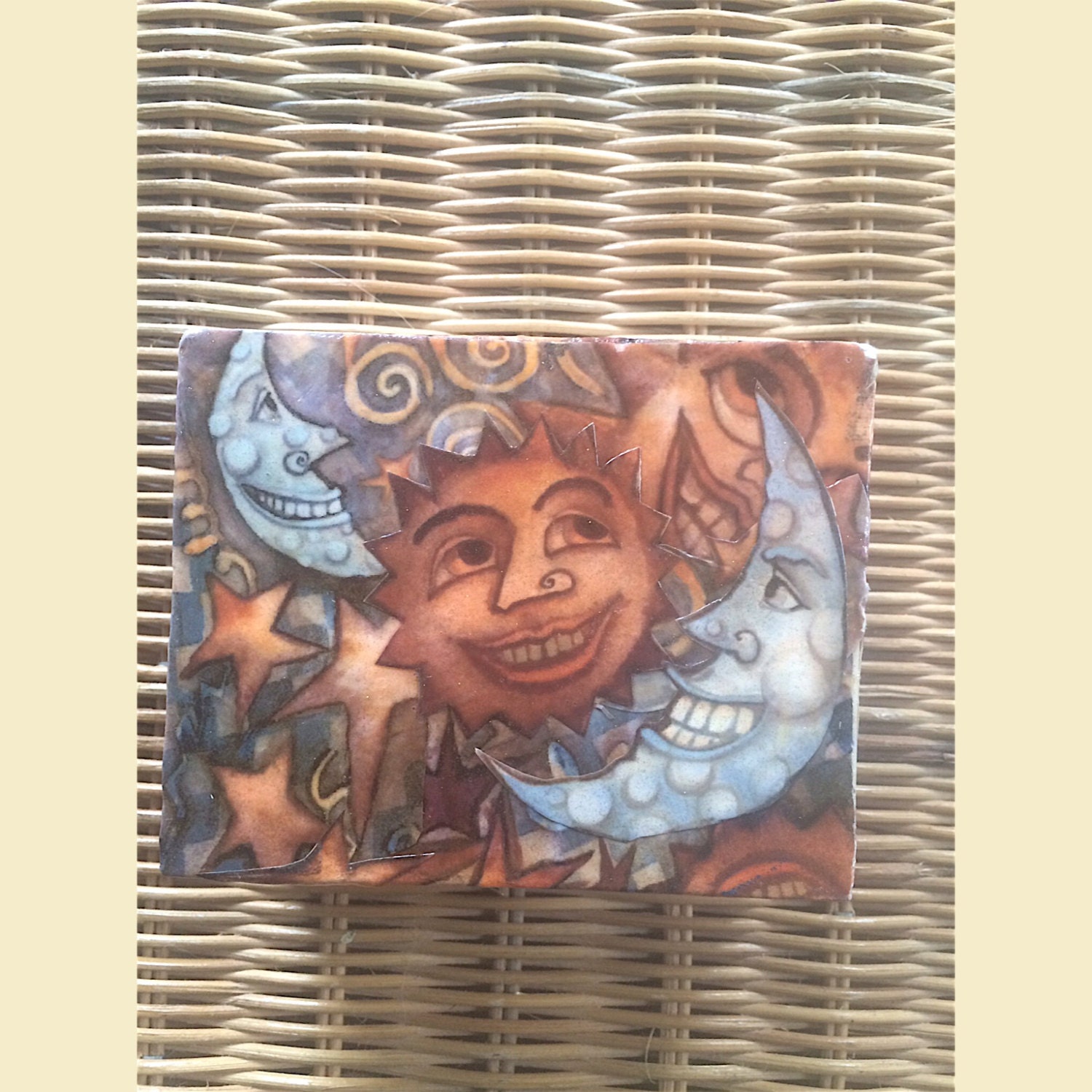 Vintage Decoupage Trinket Box, Sun, Moon, And Stars Box, wooden box ...