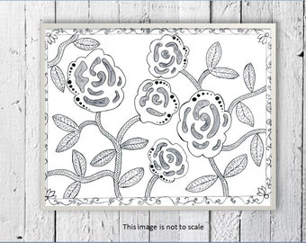 Unique roses coloring page related items | Etsy