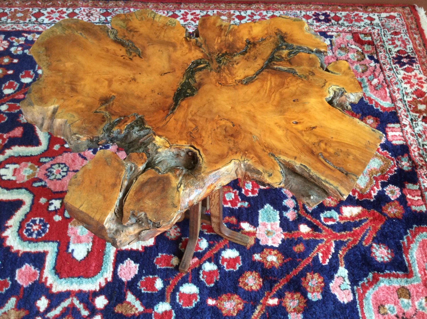 Log Slice Table, Vintage Live Edge Wood End Table, Rustic Burl Wood ...