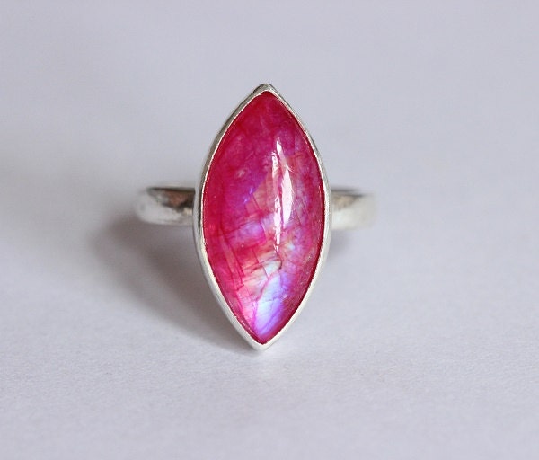 Pink Rainbow Moonstone Ring Cabochon ring Bezel by Studio1980