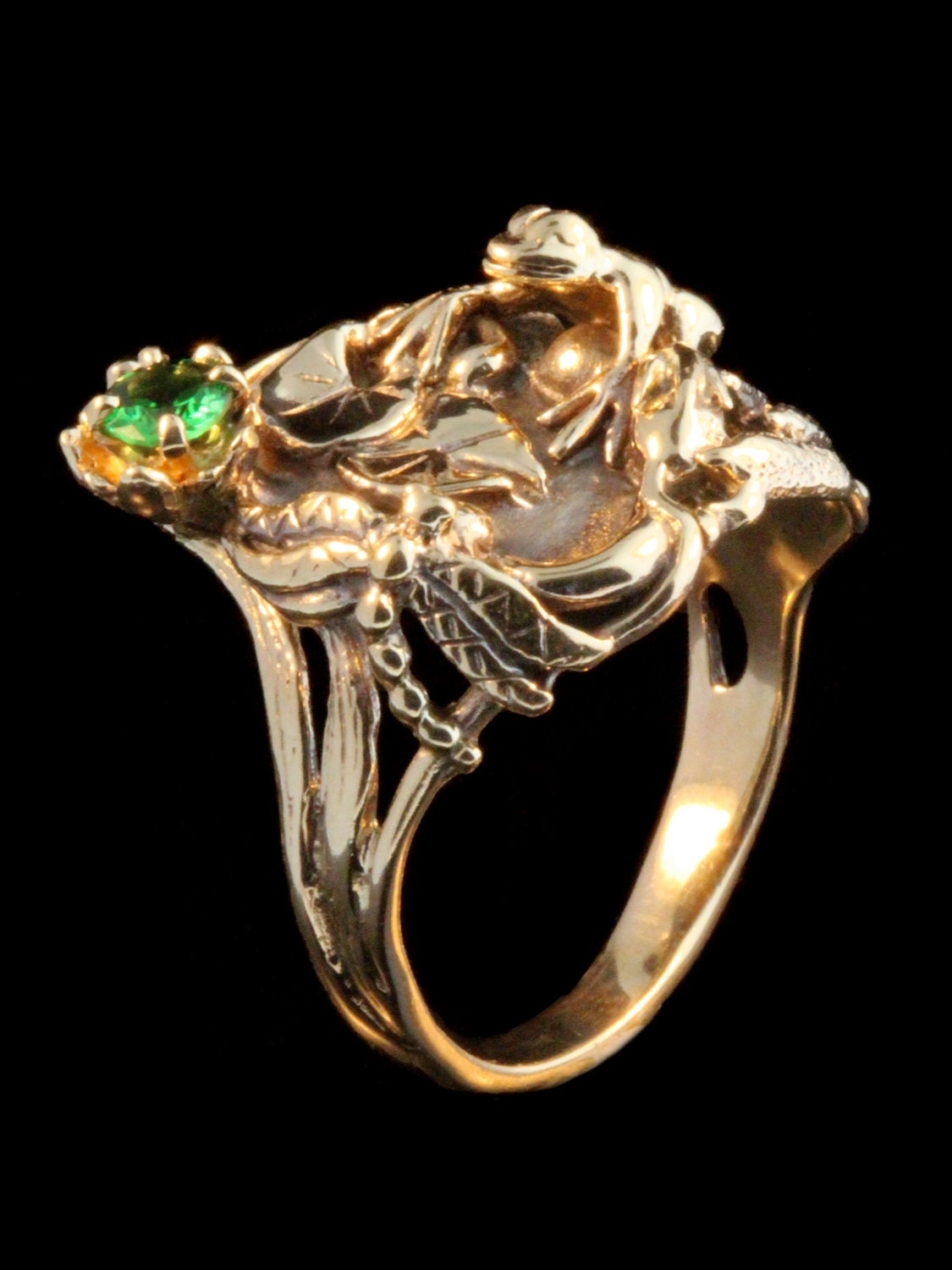 Frog Ring Gold Frog Jewelry Lily Pond Ring Gold Frog by martymagic