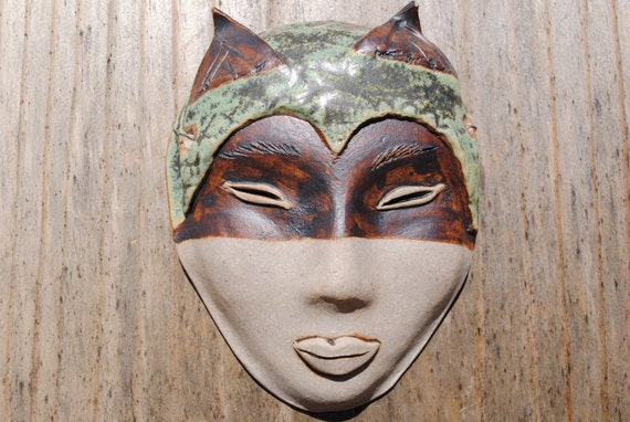 ceramic mask sculpture art clay face fine art by WickedClayGirl
