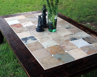 Square Coffee Table Glass / Stone Tile Mosaic Reclaimed