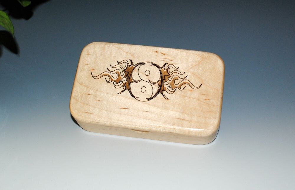 Maple Handmade Wooden Treasure Box With Flaming Yin Yang Symbol – Gift ...