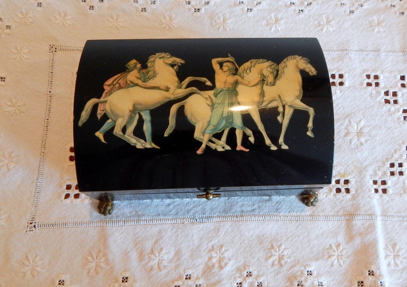 Vintage Jewelry Box Greek Gods Black Lacquer Classical Jewelry ...