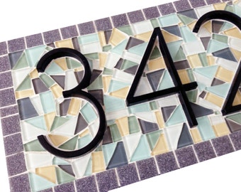 Aqua and Blue Address Sign with Starfish by GreenStreetMosaics