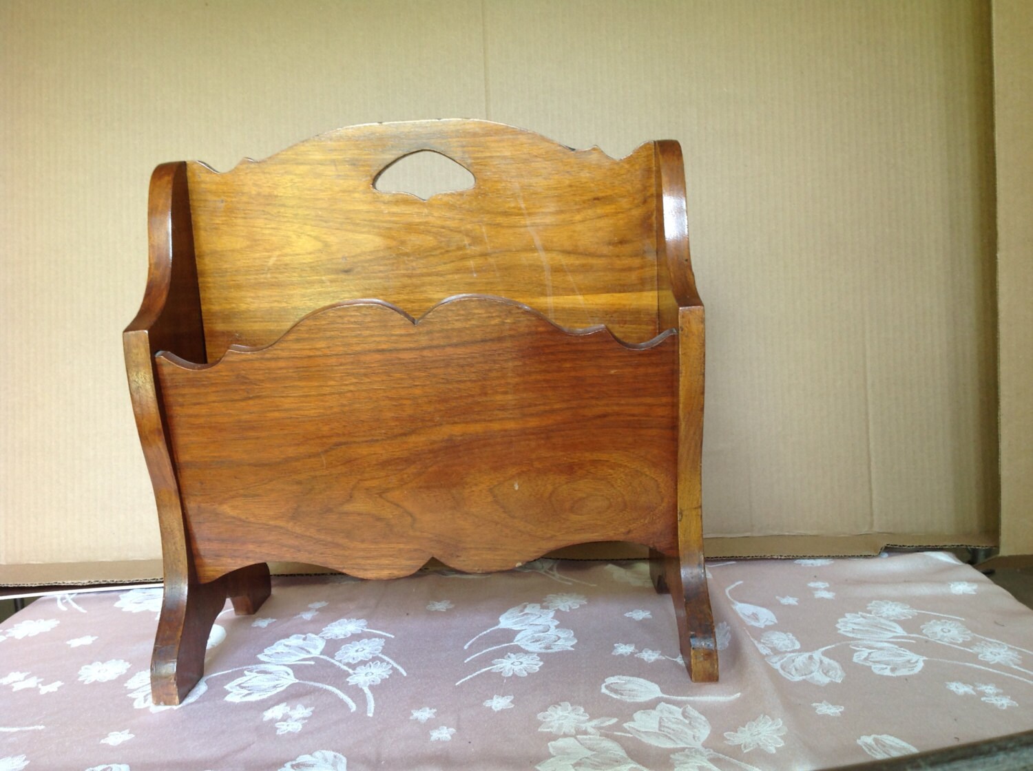 Magazine and Newspaper Rack – Wood – Hand Made – 1960’s – Haute Juice